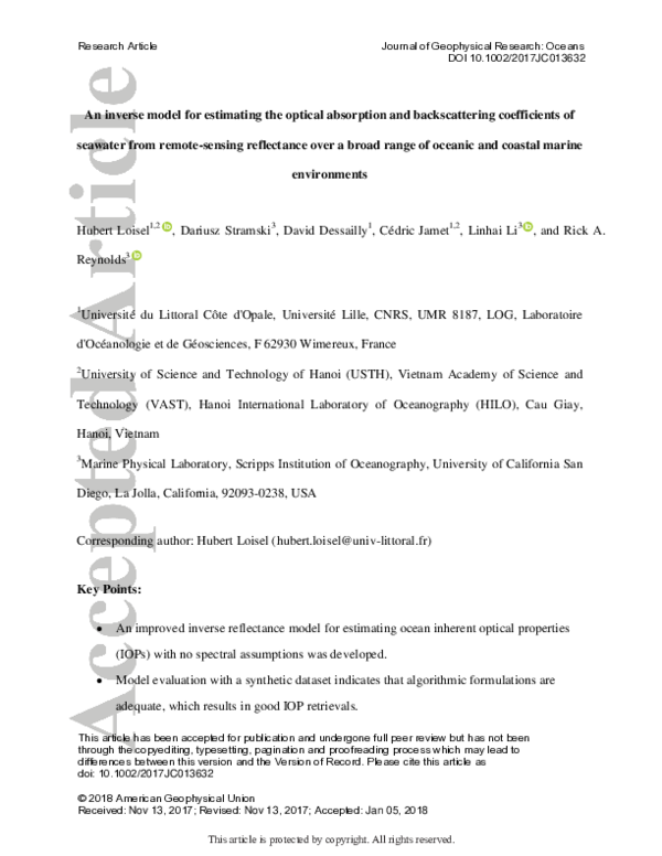 (PDF) An Inverse Model for Estimating the Optical Absorption and Backscattering Coefficients of ...