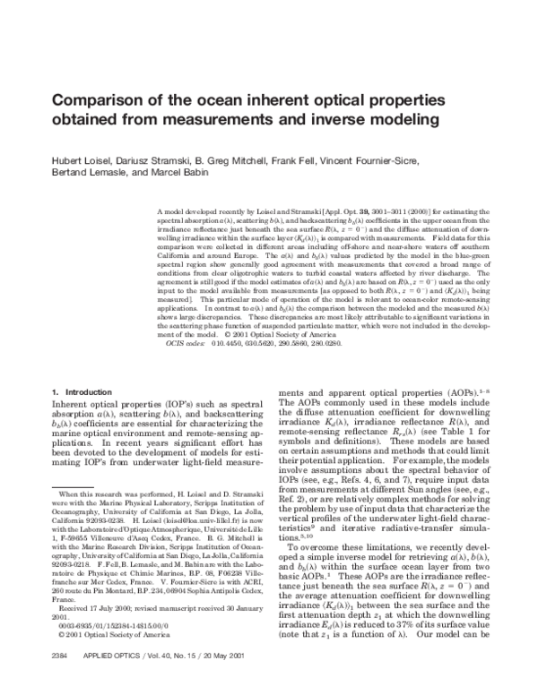 (PDF) Comparison of the ocean inherent optical properties obtained from ...