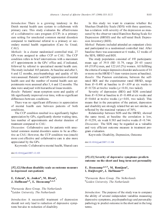 (PDF) Sheehan disability scale as outcome measure in depressed out-patients
