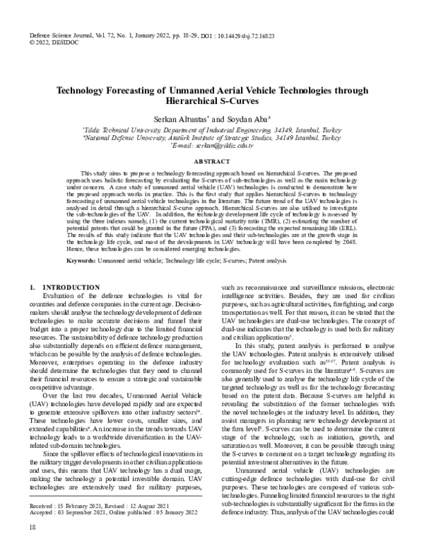 (PDF) Technology Forecasting of Unmanned Aerial Vehicle Technologies through Hierarchical S Curves