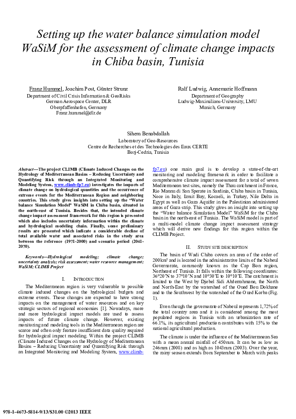 (PDF) Setting up the water balance simulation model WaSiM for the assessment of climate change ...