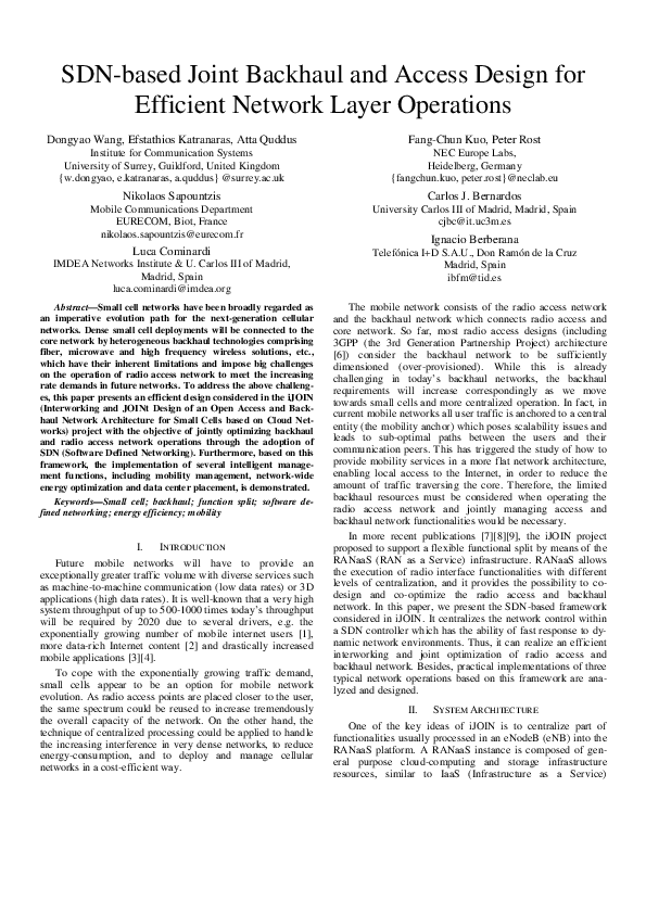 (PDF) SDN-based joint backhaul and access design for efficient network layer operations