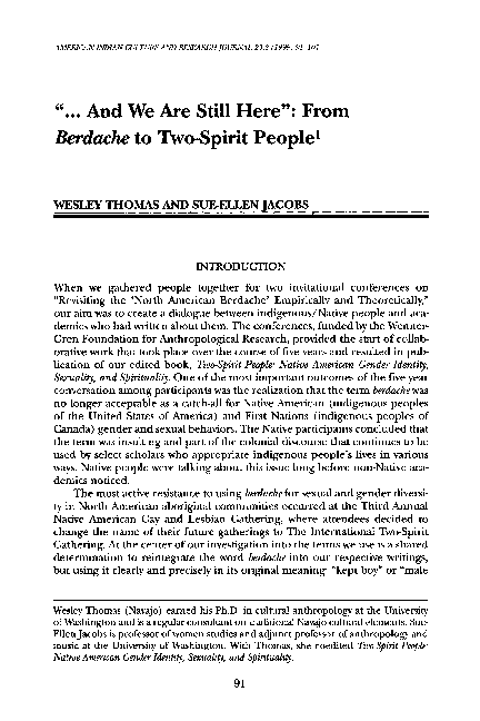 (PDF) “…And We Are Still Here”: From Berdache to Two-Spirit People