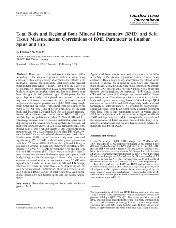 (PDF) Total Body and Regional Bone Mineral Densitometry (BMD) and Soft ...
