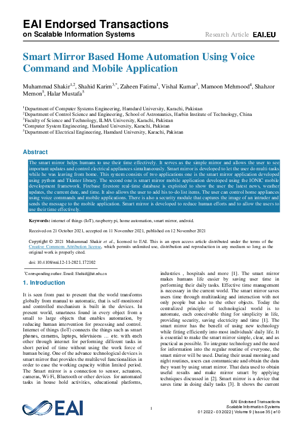 Pdf Smart Mirror Based Home Automation Using Voice Command And Mobile Application