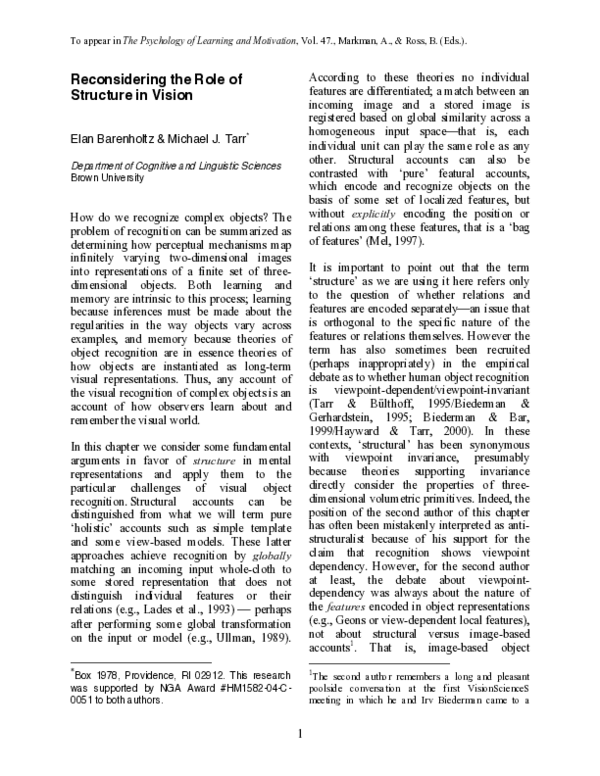 (PDF) Reconsidering the Role of Structure in Vision