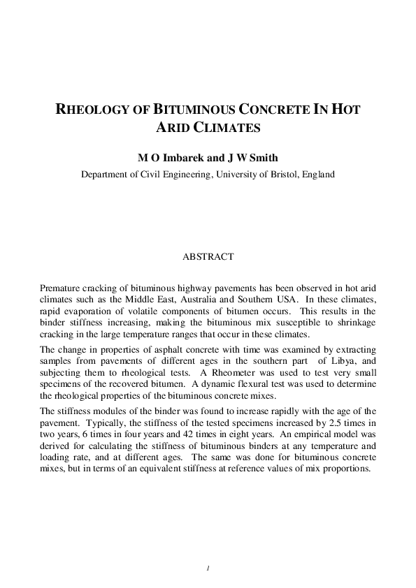 (PDF) RHEOLOGY OF BITUMINOUS CONCRETE IN HOT ARID CLIMATES