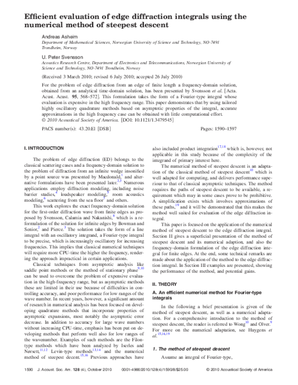 Pdf Efficient Evaluation Of Edge Diffraction Integrals Using The Numerical Method Of Steepest