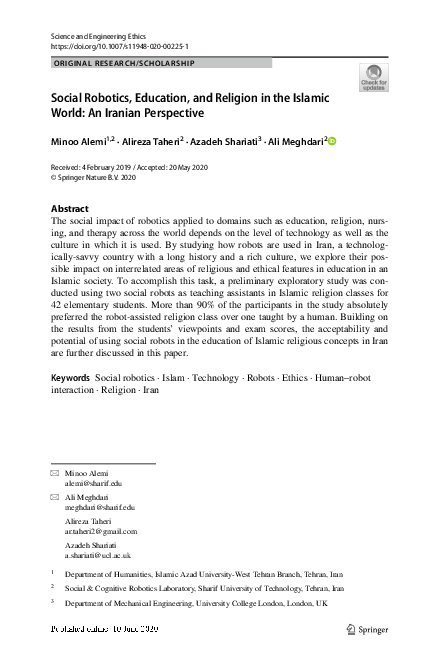 (PDF) Social Robotics, Education, and Religion in the Islamic World: An ...