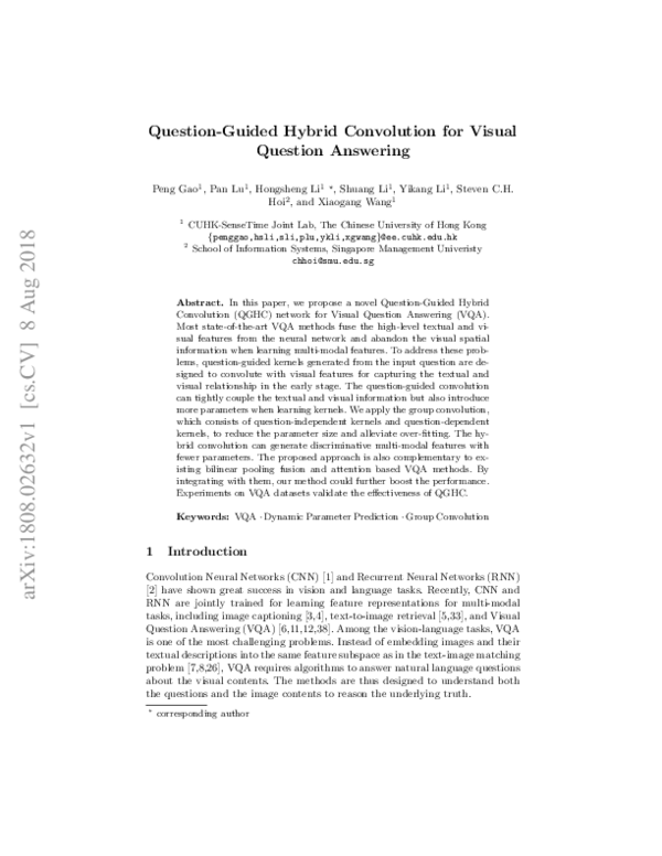 (PDF) Question-Guided Hybrid Convolution for Visual Question Answering