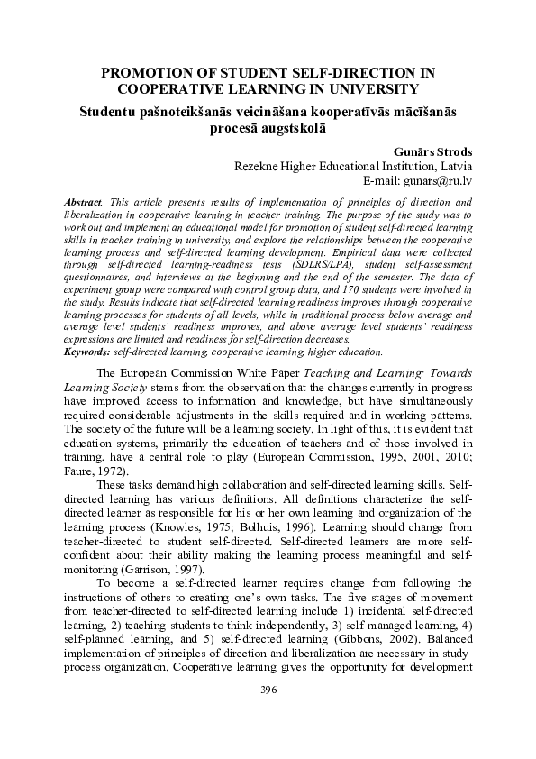 (PDF) Promotion of Student Self-Direction in Cooperative Learning in ...