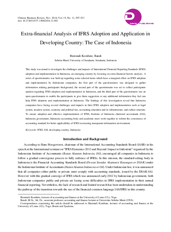 (PDF) Extra-financial Analysis of IFRS Adoption and Application in Developing Country: The Case ...