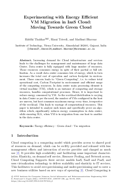 Pdf Experimenting With Energy Efficient Vm Migration In Iaas Cloud Moving Towards Green Cloud