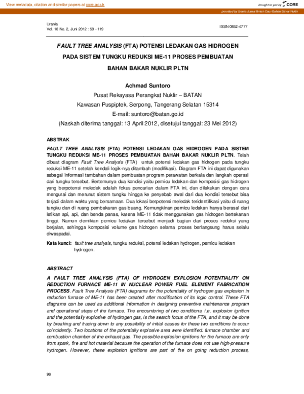 (PDF) Fault Tree Analysis (Fta) Potensi Ledakan Gas Hidrogen Pada Sistem Tungku Reduksi ME-11 ...