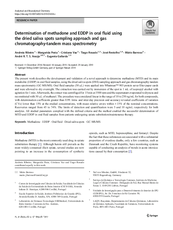 (PDF) Determination of methadone and EDDP in oral fluid using the dried saliva spots sampling ...