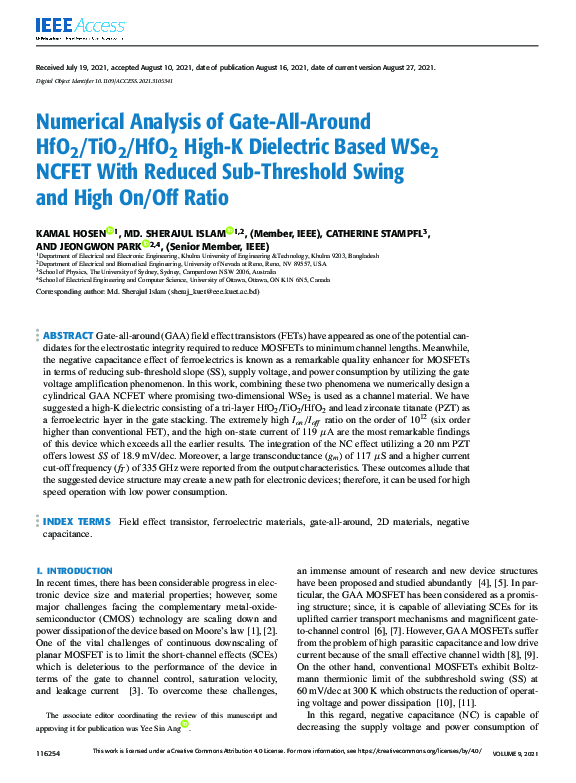 (PDF) Numerical Analysis of Gate-All-Around HfO2/TiO2/HfO2 High-K ...