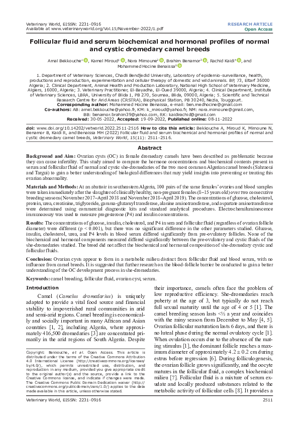 (PDF) Follicular fluid and serum biochemical and hormonal profiles of ...