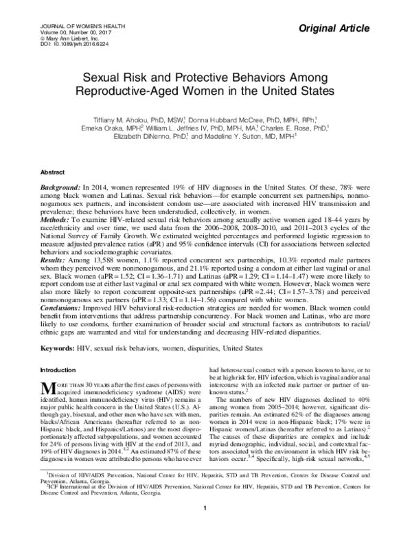 (PDF) Sexual Risk and Protective Behaviors Among Reproductive-Aged ...