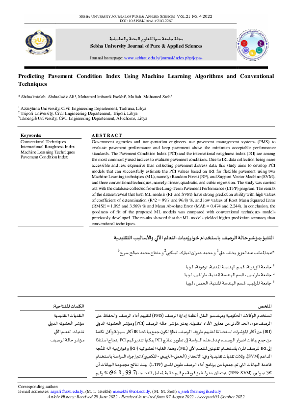 Pdf Predicting Pavement Condition Index Using Machine Learning Algorithms And Conventional 1045