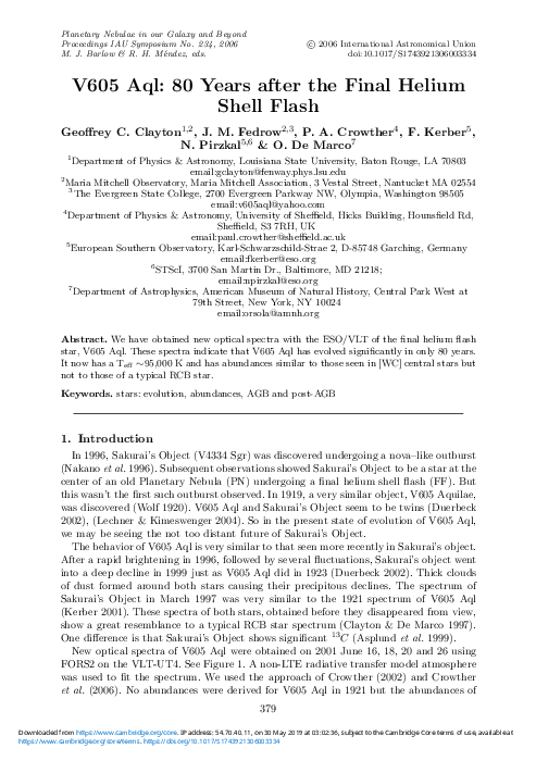 (PDF) V605 Aql: 80 Years after the Final Helium Shell Flash