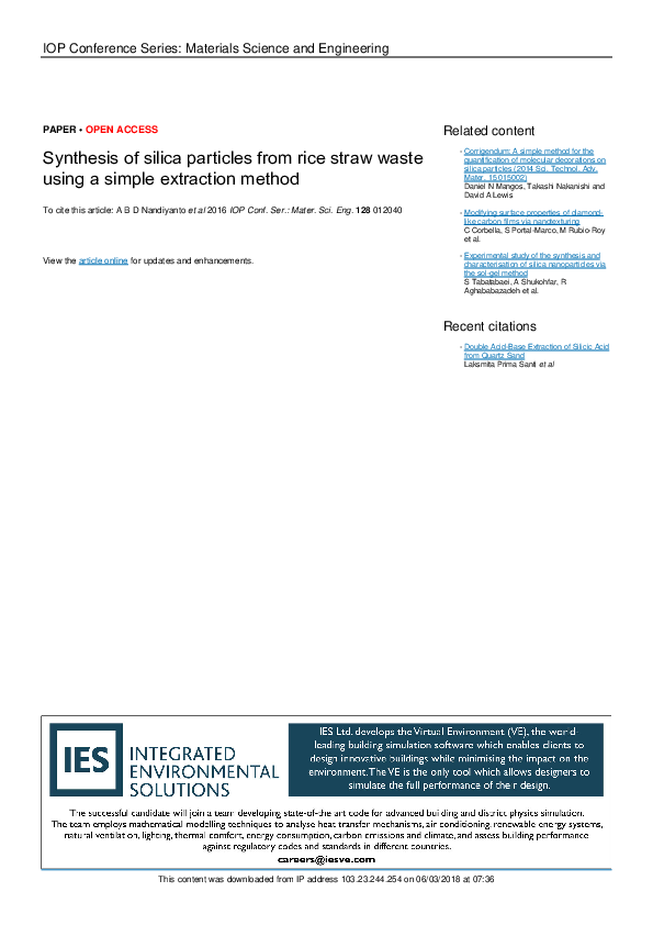 (PDF) Synthesis of silica particles from rice straw waste using a ...