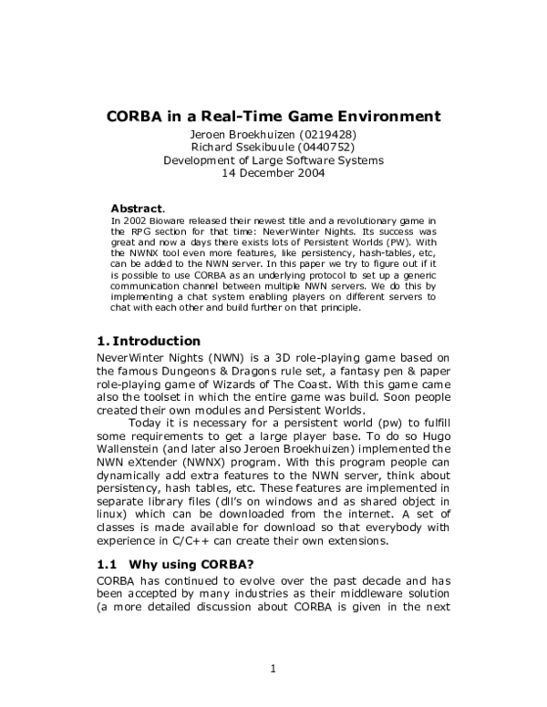 (PDF) CORBA in a Real-Time Game Environment