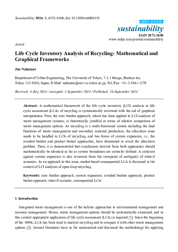 (PDF) Article Life Cycle Inventory Analysis of Recycling: Mathematical and Graphical Frameworks ...