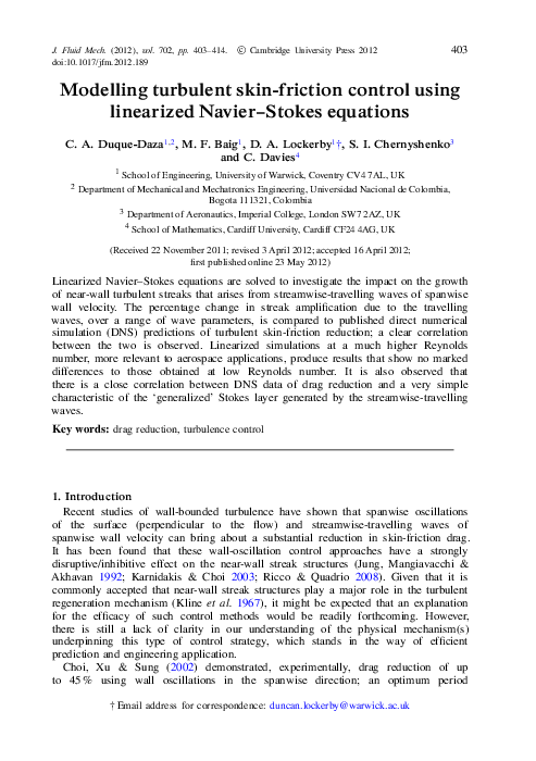 (PDF) Modelling turbulent skin-friction control using linearized Navier–Stokes equations