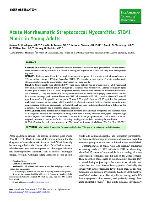 (PDF) Acute Nonrheumatic Streptococcal Myocarditis: STEMI Mimic in ...