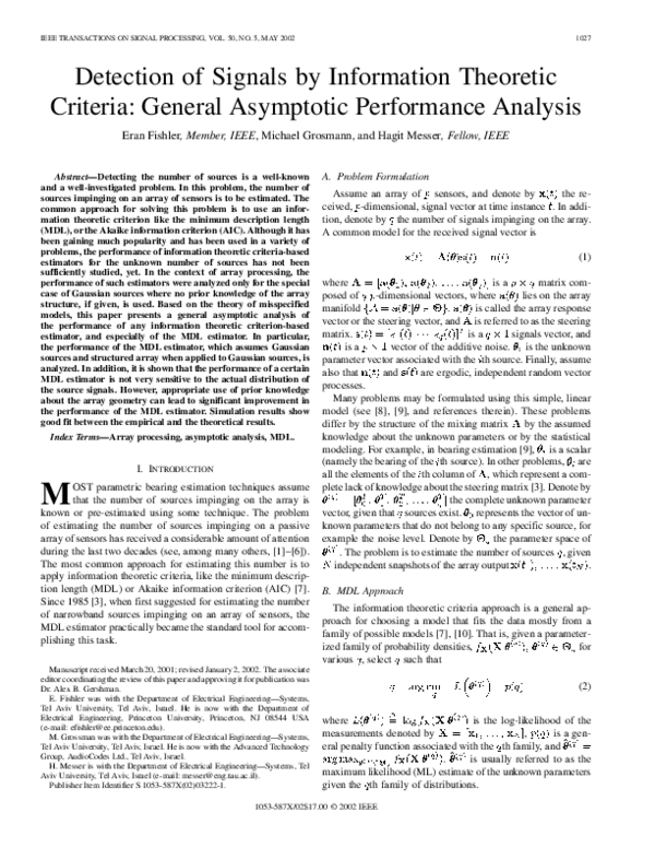 Pdf Detection Of Signals By Information Theoretic Criteria General