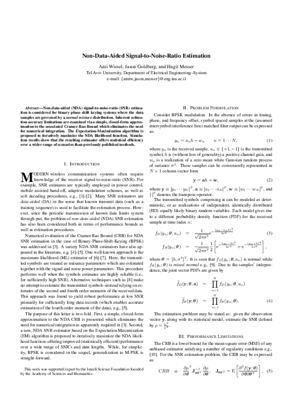 Pdf Non Data Aided Signal To Noise Ratio Estimation