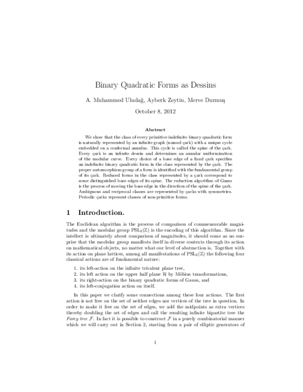 (PDF) Binary quadratic forms as dessins