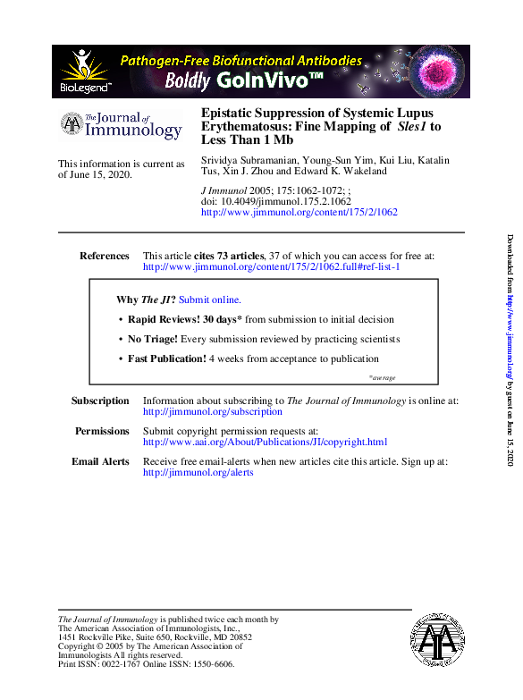 (PDF) Epistatic Suppression of Systemic Lupus Erythematosus: Fine ...
