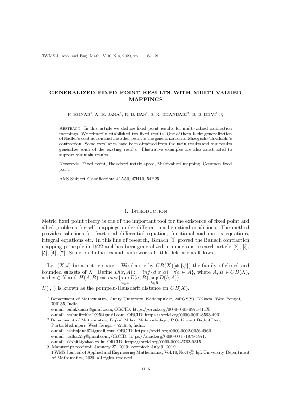 Pdf Generalized Fixed Point Results With Multi Valued Mappings