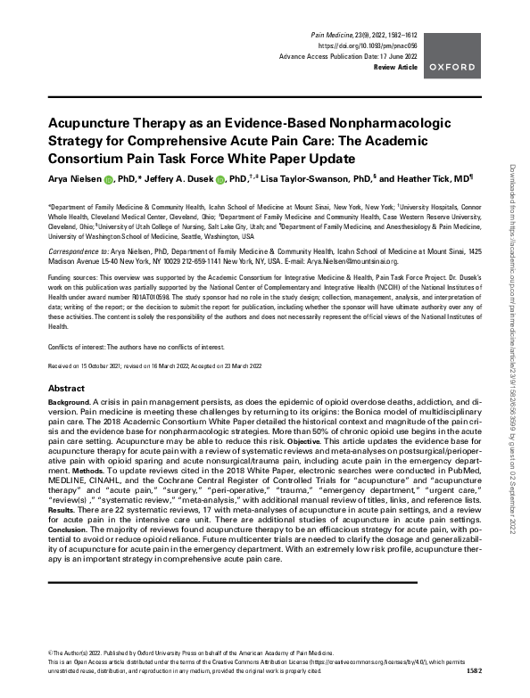 (PDF) Acupuncture Therapy as an Evidence-Based Nonpharmacologic Strategy for Comprehensive Acute ...