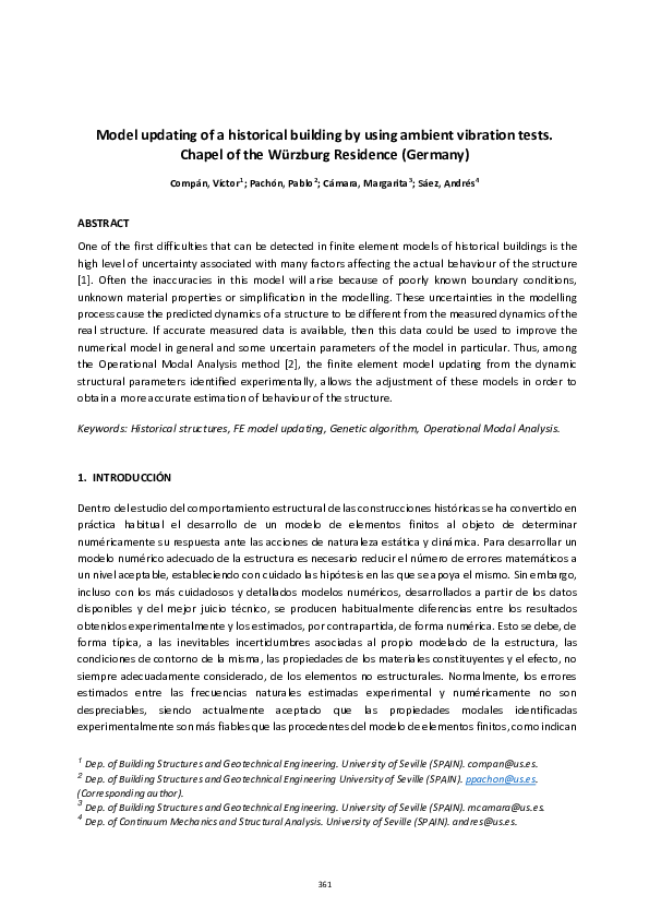 (PDF) Model updating of a historical building by using ambient ...
