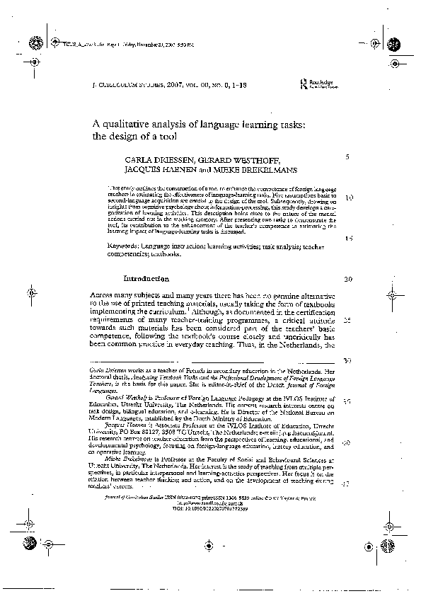 (PDF) A qualitative analysis of language learning tasks: the design of ...