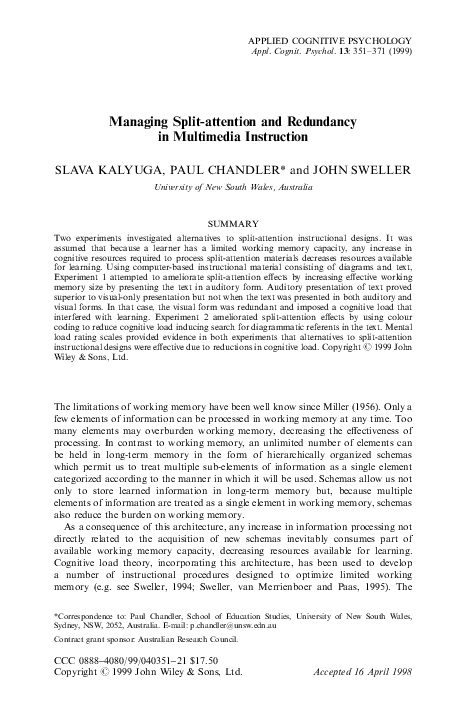 (PDF) Managing split-attention and redundancy in multimedia instruction