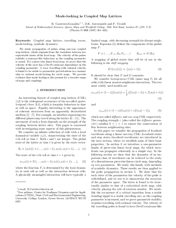 (PDF) Mode-locking in coupled map lattices