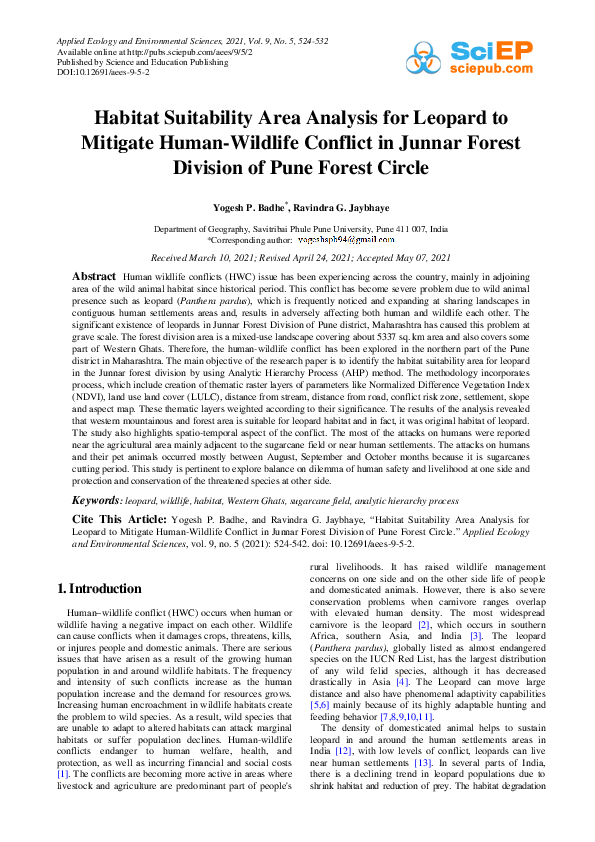 (PDF) Habitat Suitability Area Analysis for Leopard to Mitigate Human ...