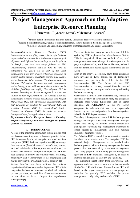(PDF) Project Management Approach on the Adaptive Enterprise Resource ...