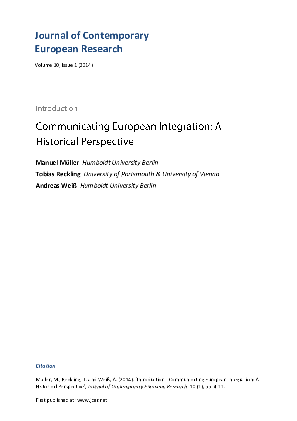 (PDF) Communicating European Integration: A Historical Perspective