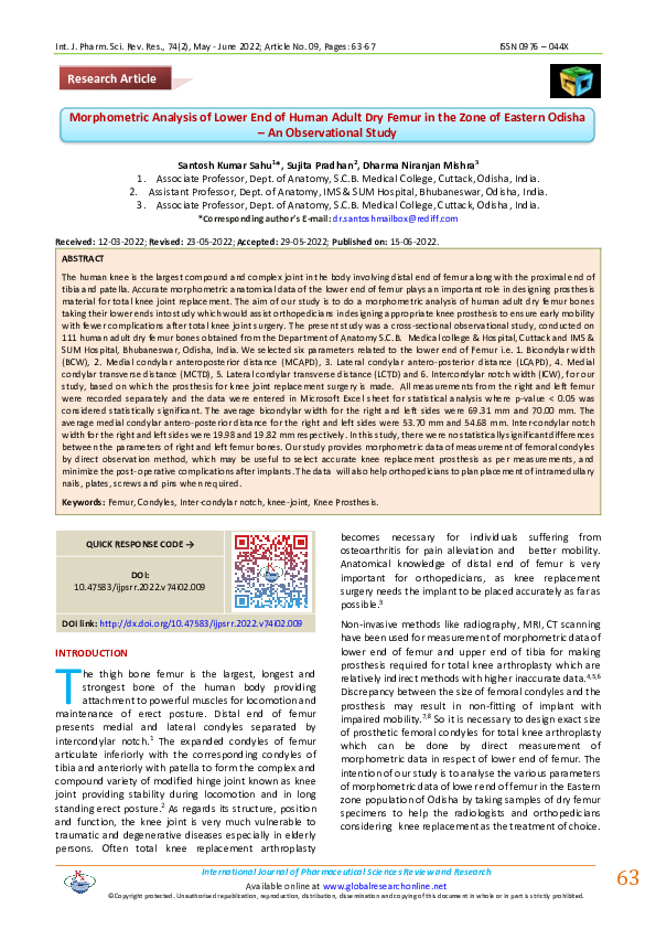 (PDF) Morphometric Analysis of Lower End of Human Adult Dry Femur in ...