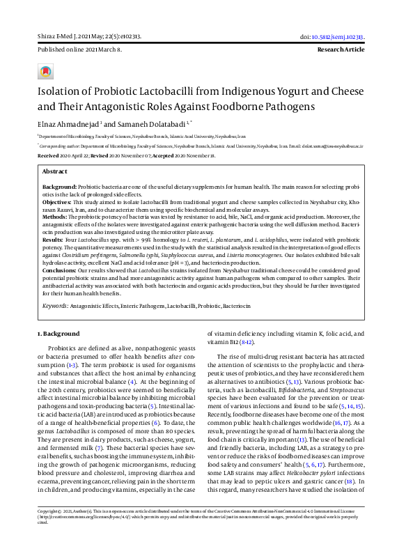 (PDF) Isolation of Probiotic Lactobacilli from Indigenous Yogurt and ...
