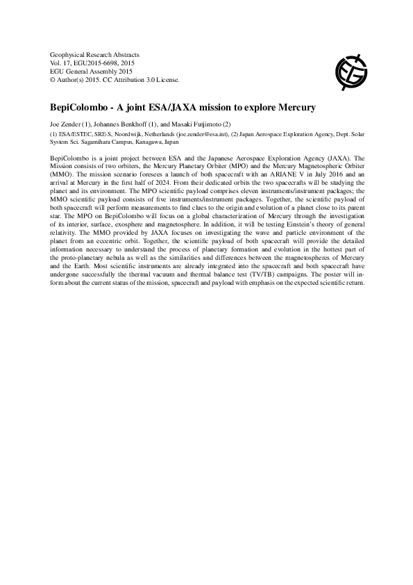 (PDF) BepiColombo: ESA/JAXA's Mission to Study Mercury