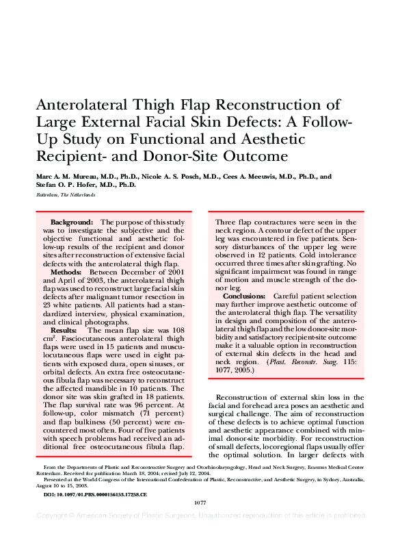 (PDF) Anterolateral Thigh Flap Reconstruction of Large External Facial Skin Defects: A Follow-Up ...