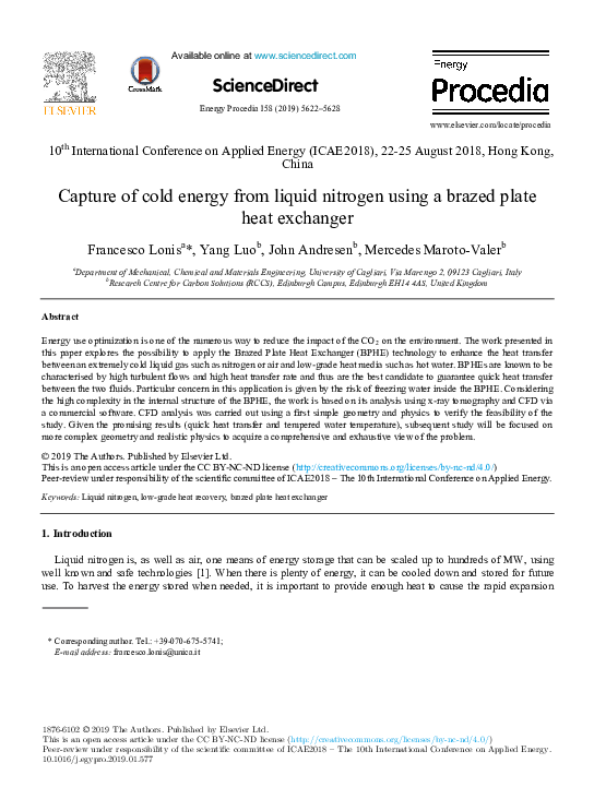 (PDF) Capture of cold energy from liquid nitrogen using a brazed plate ...