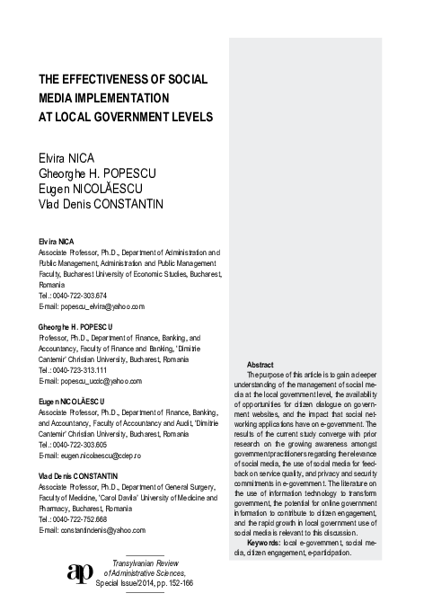 (PDF) The Effectiveness of Social Media Implementation at Local Government Levels