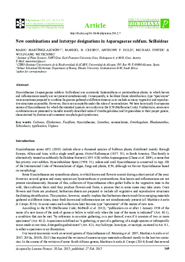(PDF) New combinations and lectotype designations in Asparagaceae ...