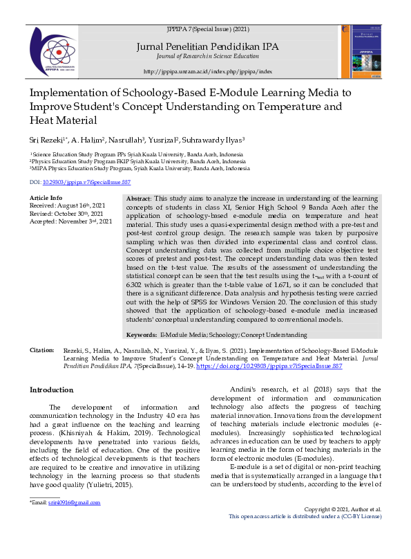 (PDF) Implementasi Media Pembelajaran E-Modul Berbasis Schoology Untuk Meningkatkan Pemahaman ...